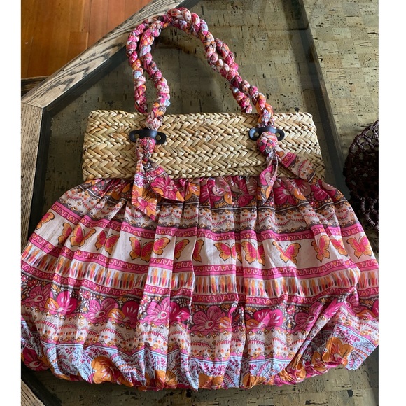 Poppie Jones | Bags | Large Wicker Straw Fabric Summer Bag Poppie Jones ...